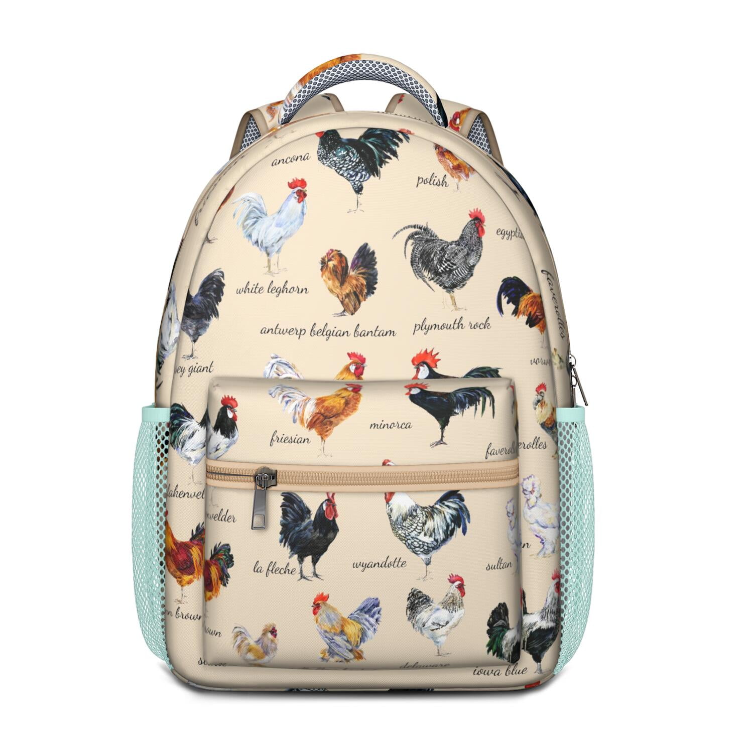 Vintage Hen Design Student Backpack - Waterproof Ergonomic Bookbag with ...