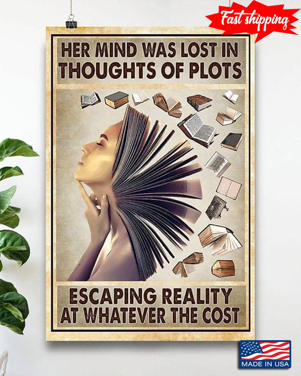 Vintage Her Mind Was Lost In Thoughts Of Plots Escaping Reality At Whatever The Cost 16 x 24 ...