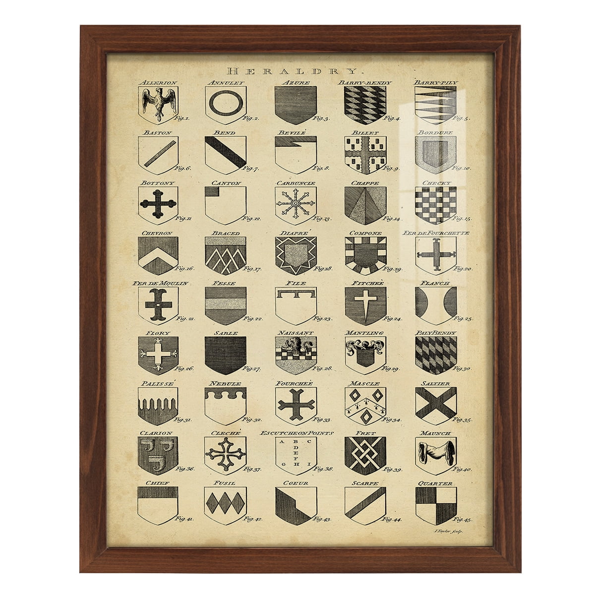 Vintage Heraldry I -Framed Print w/glass-Chestnut - Walmart.com