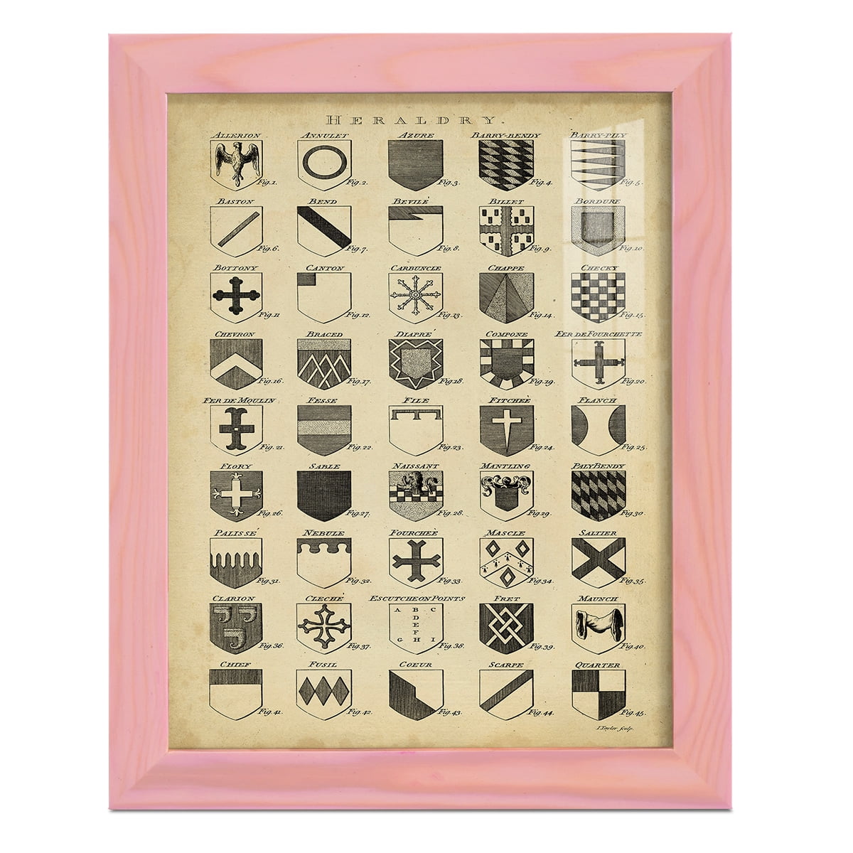 Vintage Heraldry I -Framed Print w/glass-Sunset Pink - Walmart.com