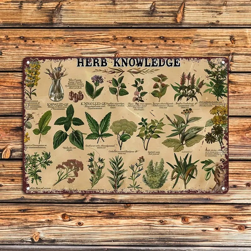 Vintage Herb Knowledge Metal Sign Herbal Chart Wall Art Kitchen ...