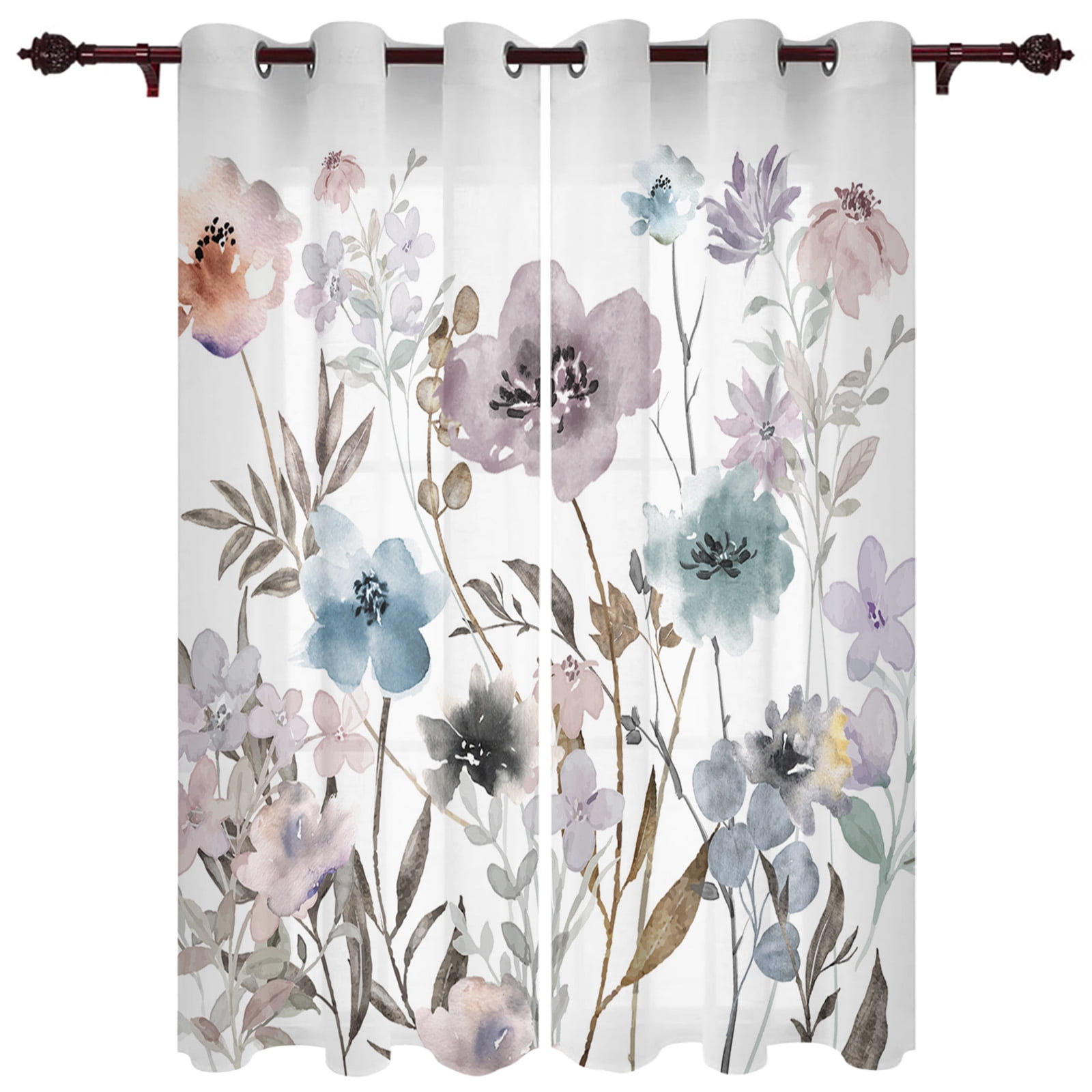 Vintage Herbaceous Floral Texture Curtains for Living Room Bedroom ...