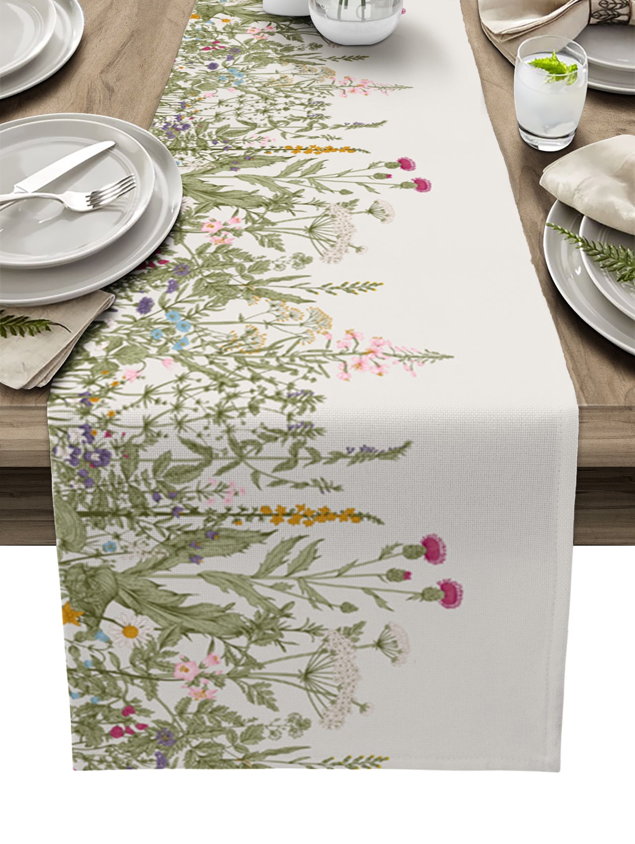 Vintage Herbaceous Floral Texture Table Runner ration Home r Dinner ...
