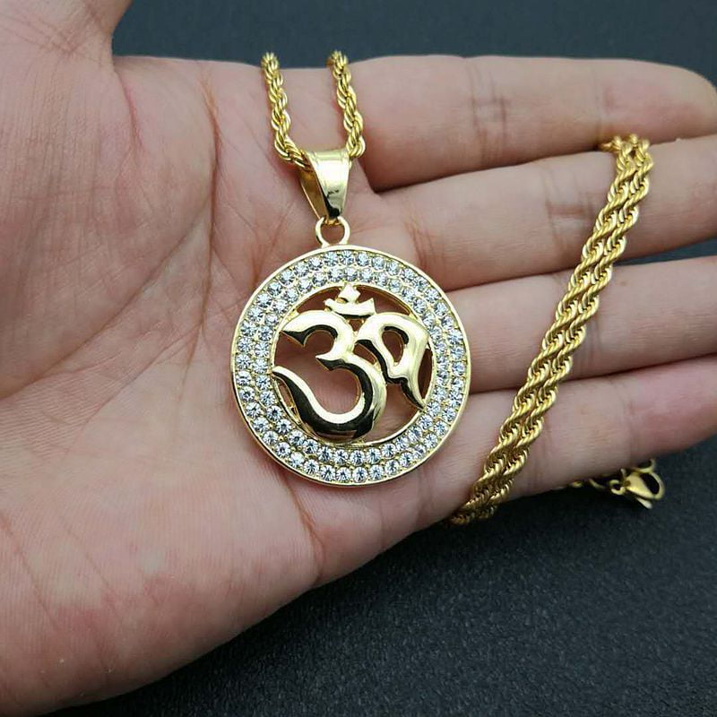 Vintage Hindu Symbols Rune Amulet 14K Yellow Gold Pendant Necklace ...