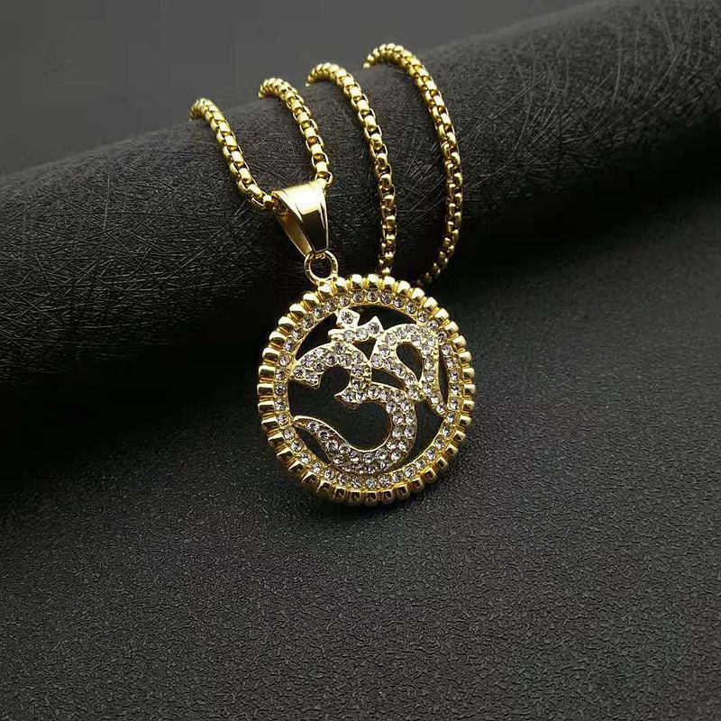 Vintage Hindu Symbols Rune Amulet 14K Yellow Gold Pendant Necklace ...