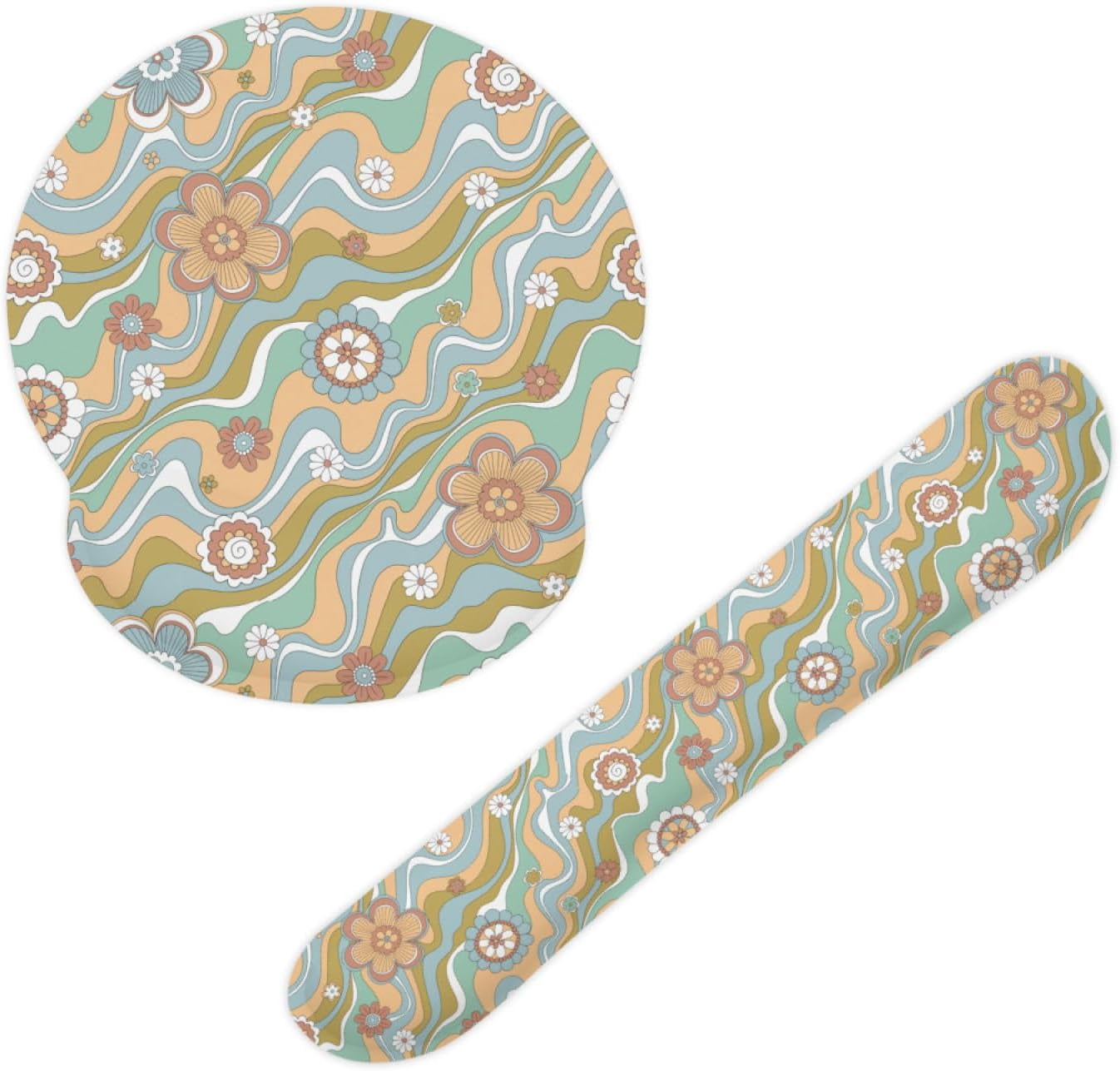 Vintage Hippie Wave Floral Keyboard Wrist Rest And Mouse Pad With Wrist ...