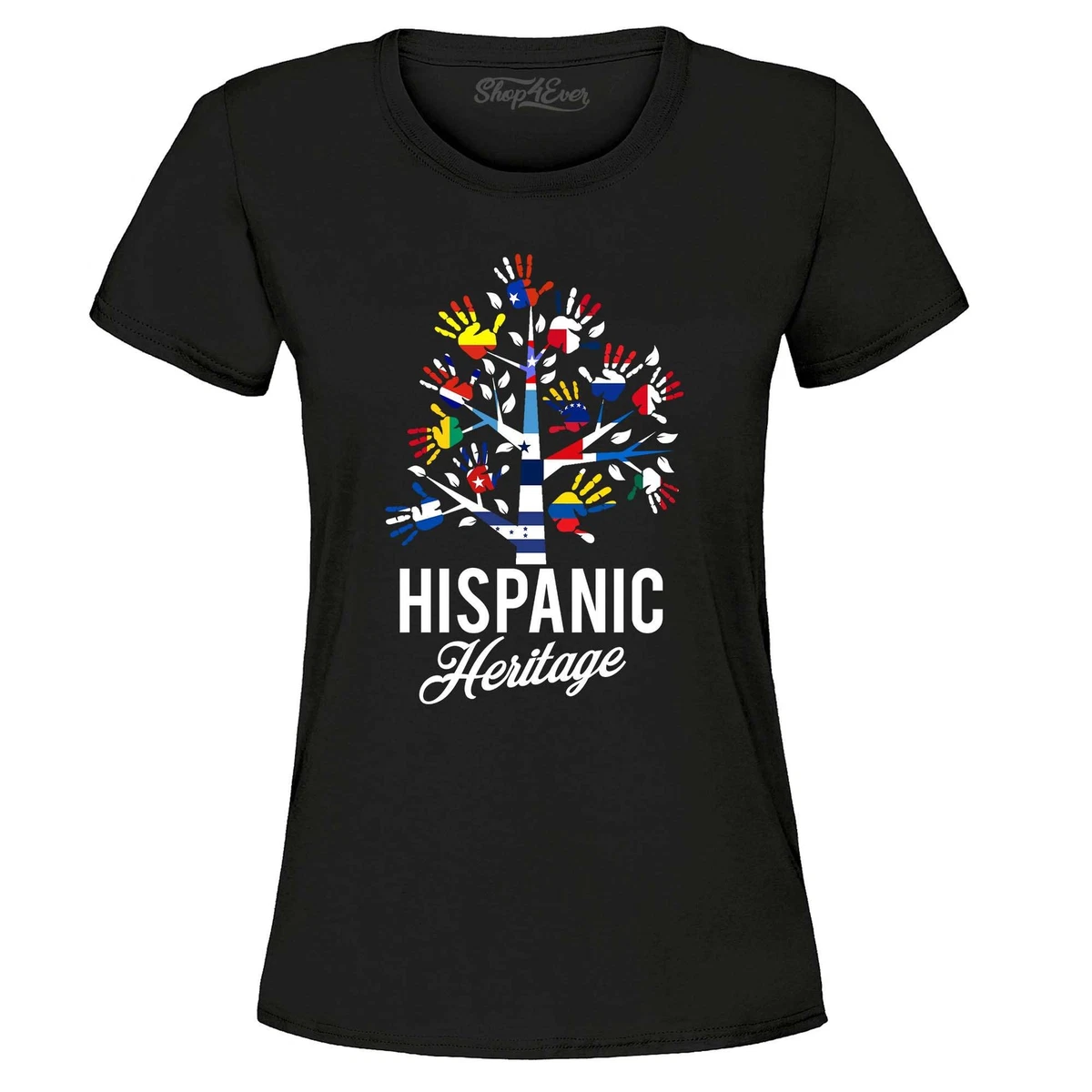 Vintage Hispanic Heritage Month Flag Handprint Tree Women'S T-Shirt ...