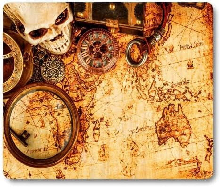 Vintage Historic Skull Compass Navigation Tools on World Map in ...