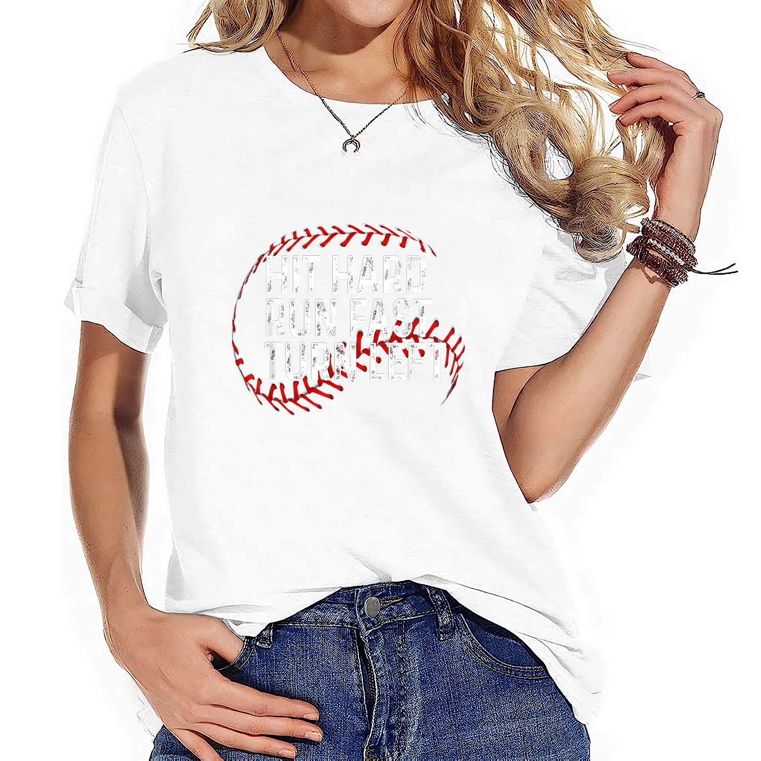 Vintage Hit Hard Run Fast Turn Left Baseball Cute Sport T-Shirt ...