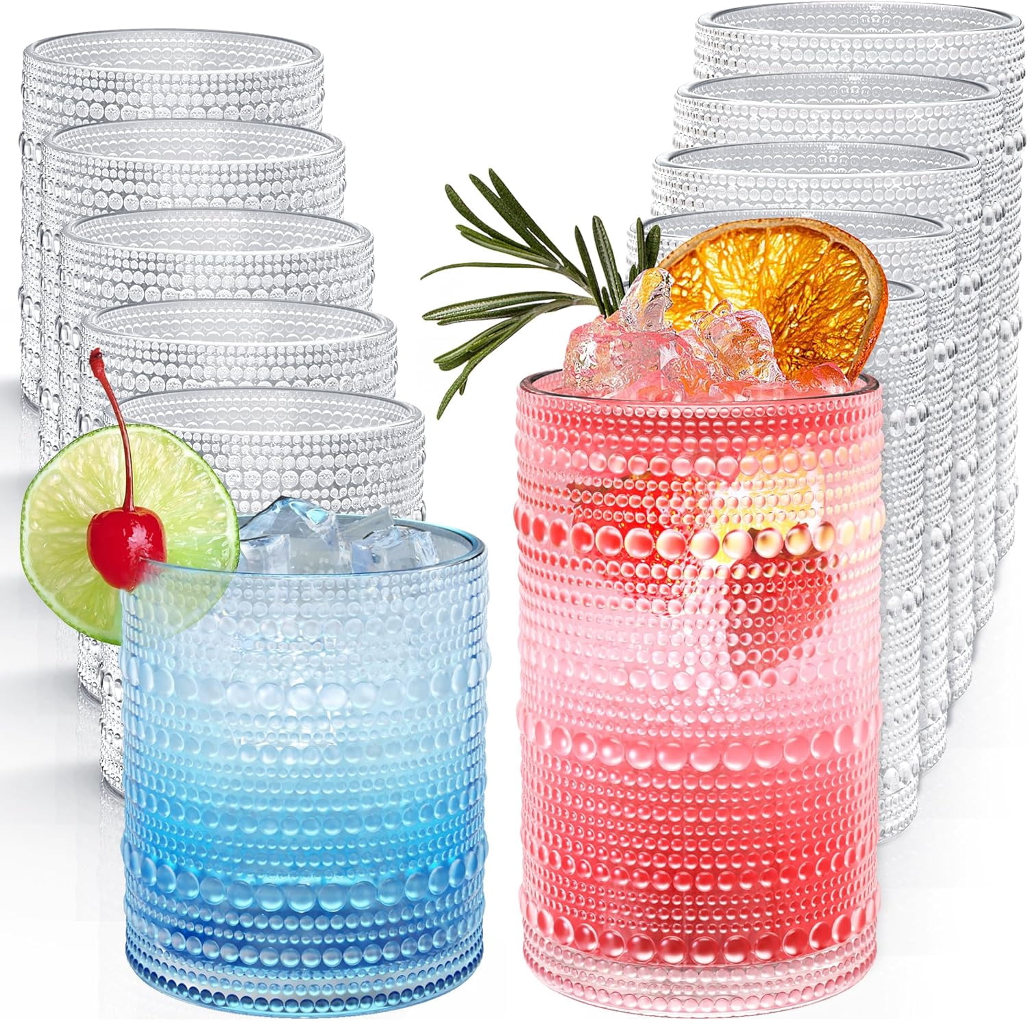 Vintage Hobnail Drinking Glasses Set of 12, 12 oz Highball Glasses & 10 ...