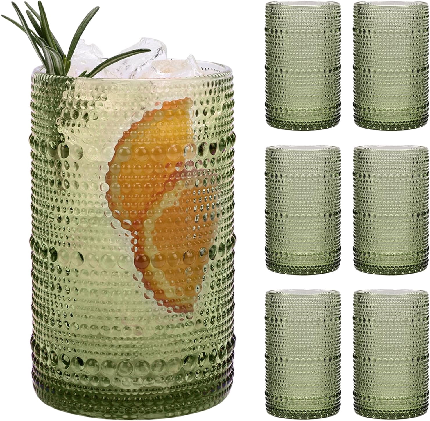 Vintage Hobnail Drinking Glasses Set of 6, 15oz Highball Glass Cups ...
