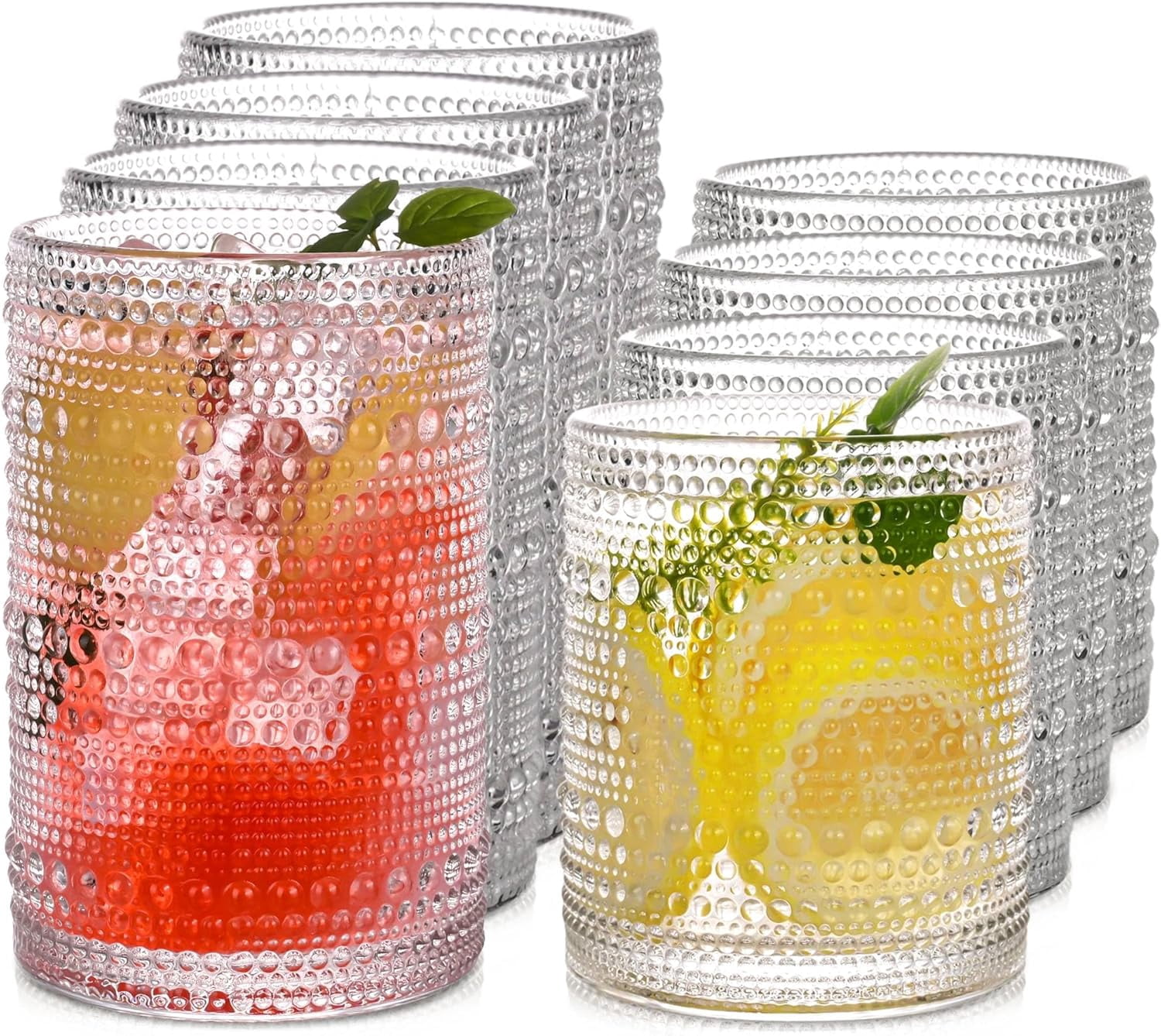 Vintage Hobnail Drinking Glasses Set of 8，15 oz Highball Glasses & 12 ...