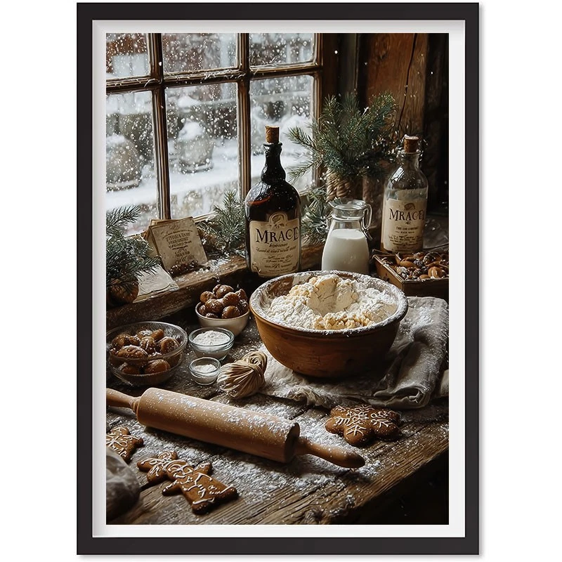 Vintage Holiday Baking Scene - Rustic Farmhouse Kitchen Art, Cozy ...