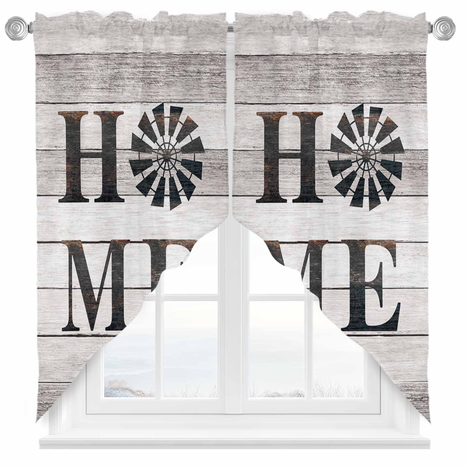 Vintage Home Swag Valances for Windows 2 Pack Windmill Word on Rustic ...