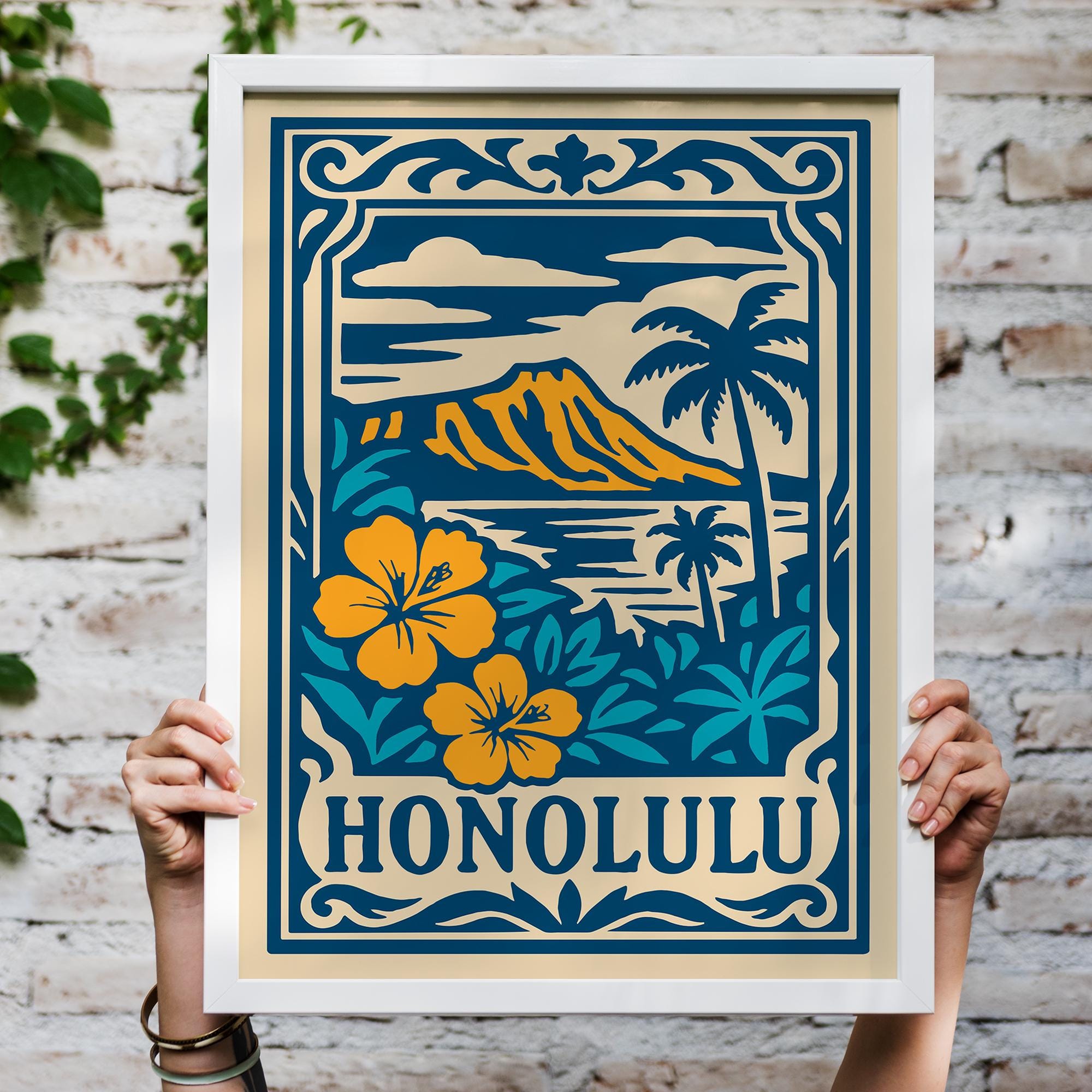 Vintage Honolulu Travel Poster: Retro Tropical Island Wall Art UNFRAMED ...