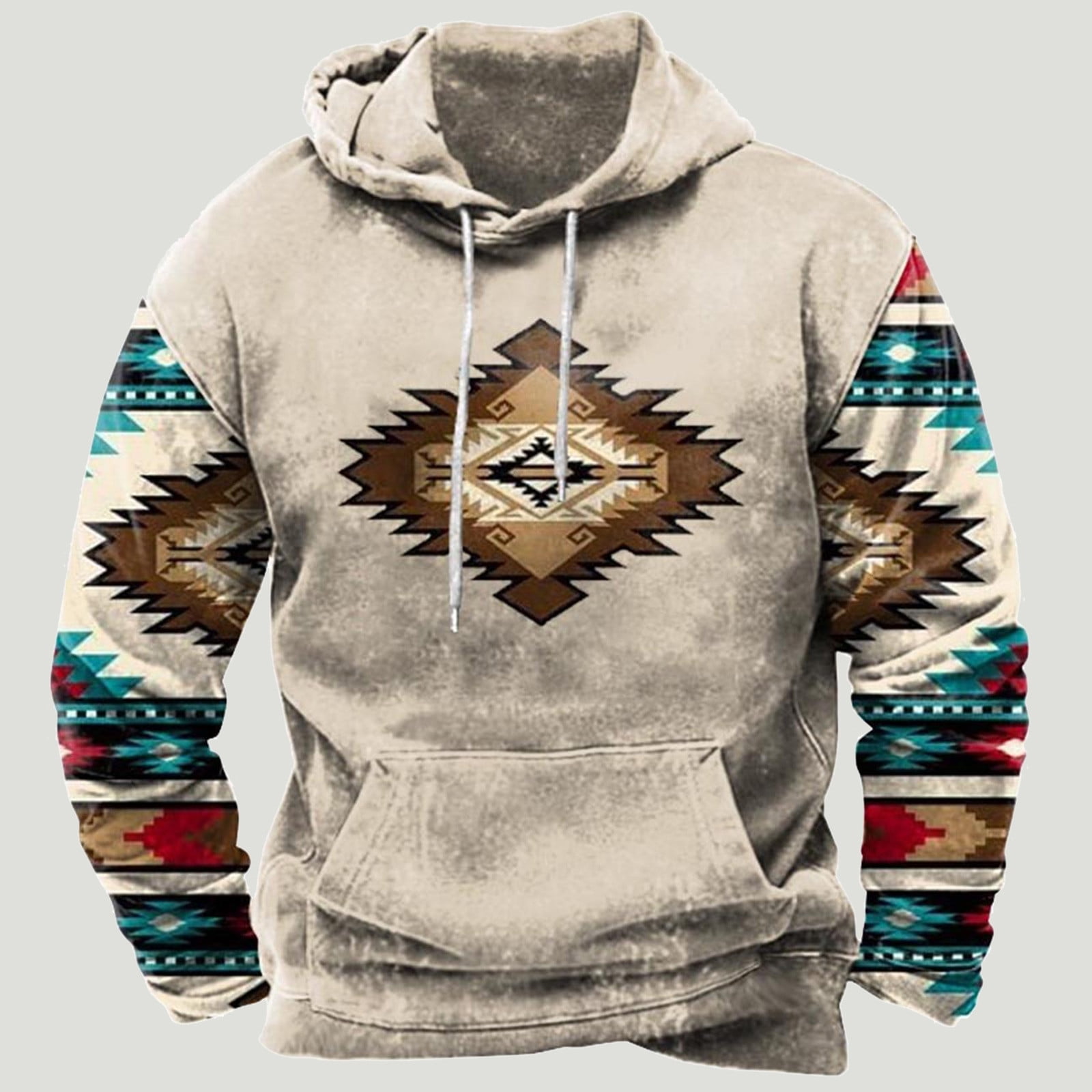 Vintage Hoodie for Men,Men's Western Aztec Sweatshirts Ethnic Print ...