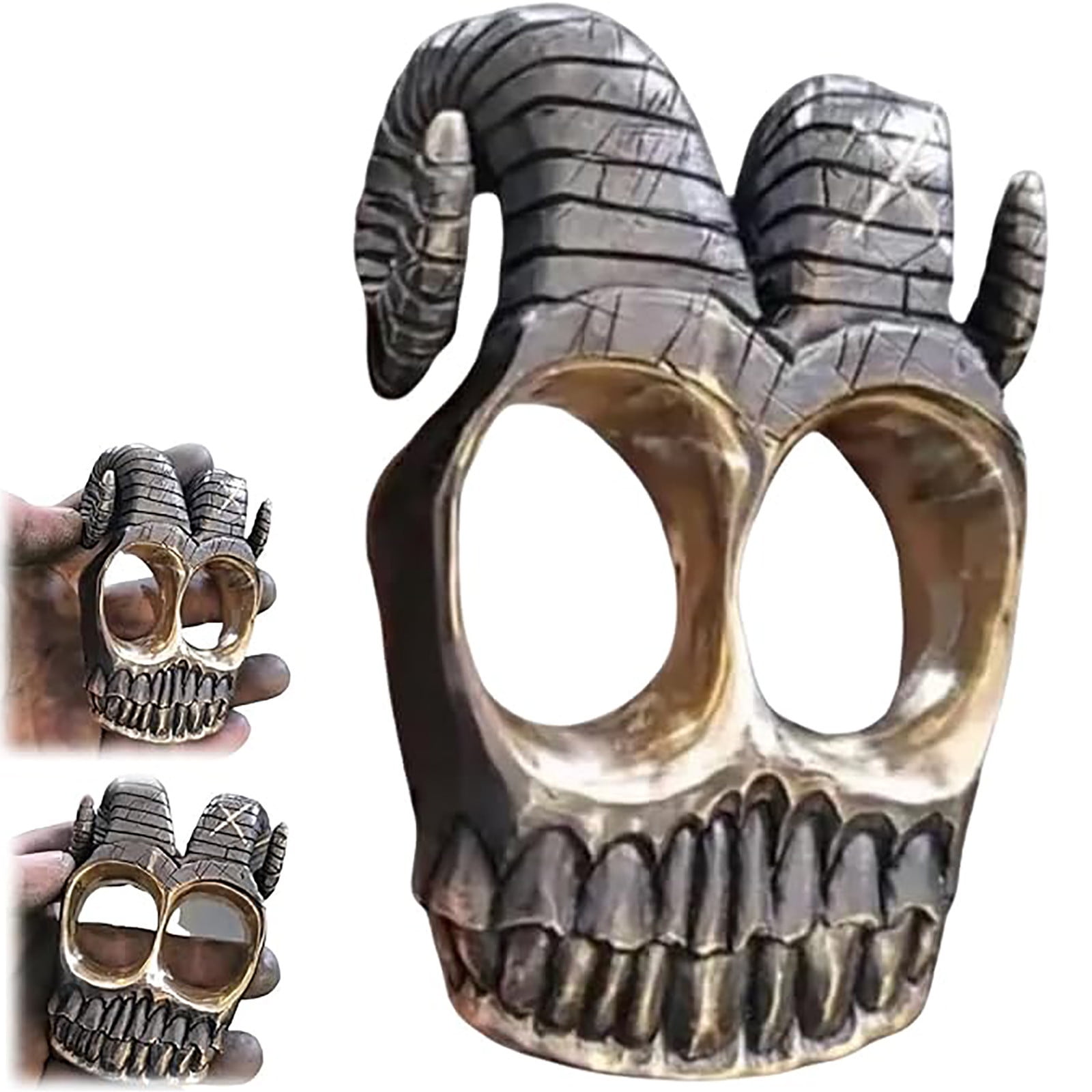 Vintage Horn Punk Skeleton Ring for Men & Women, Gothic Double Loop Full Finger Ring, Edgy Hop ...