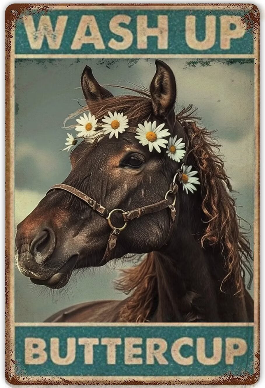 Vintage Horse Tin Sign Funny Bathroom Signs Wash Up Buttercup Metal ...