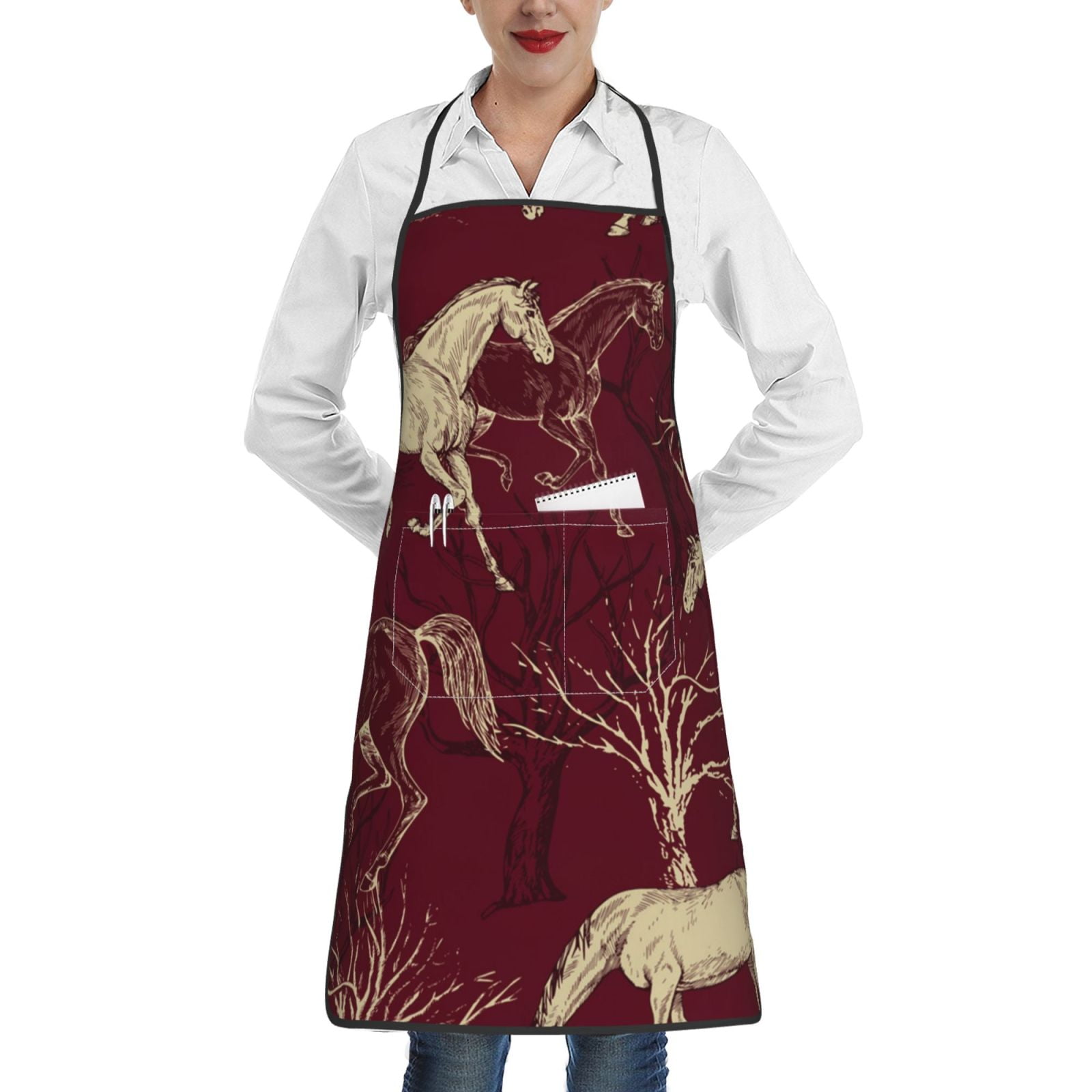 Vintage Horses Tree Horse Apron with Pocket Cooking Waterproof Bib ...