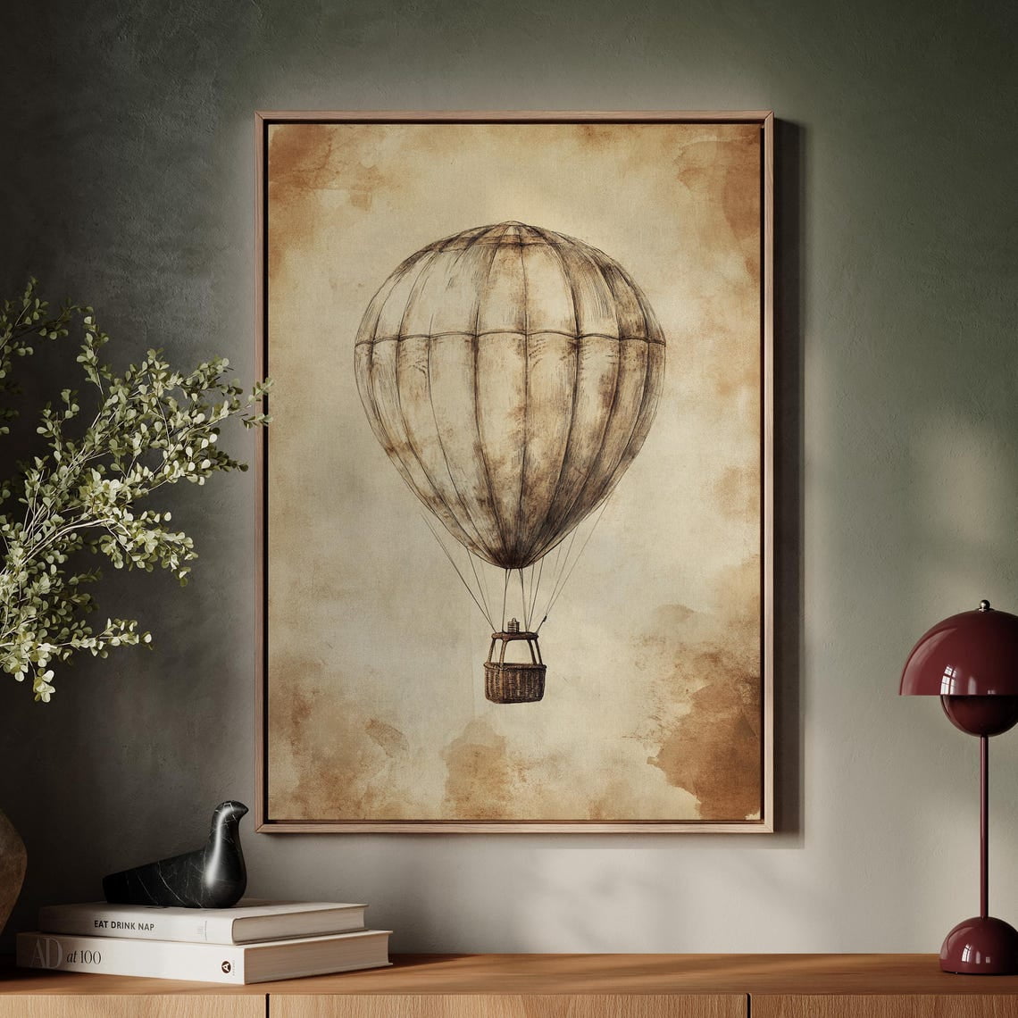 Vintage Hot Air Balloon Drawing, Antique Aviation Art Print, Steampunk ...