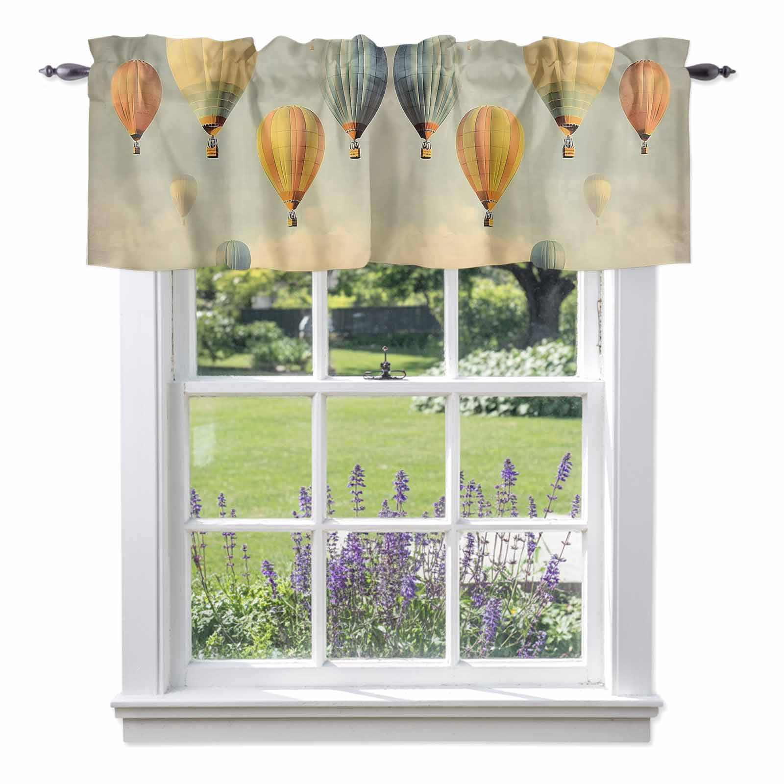 Vintage Hot Air Balloon Kitchen Curtain Valances for Windows Farmhouse ...
