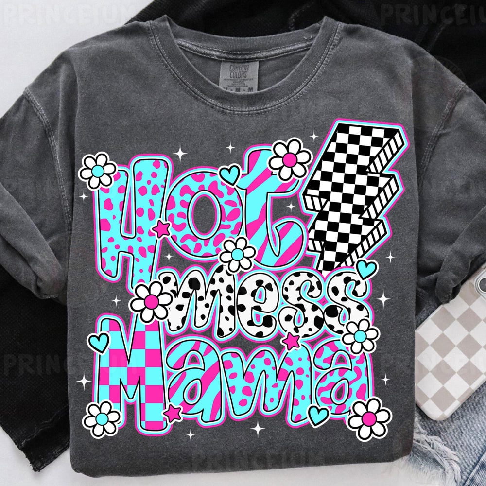 Vintage Hot Mess Mama, Retro Lightning, Colorful Animal Print, Funny ...