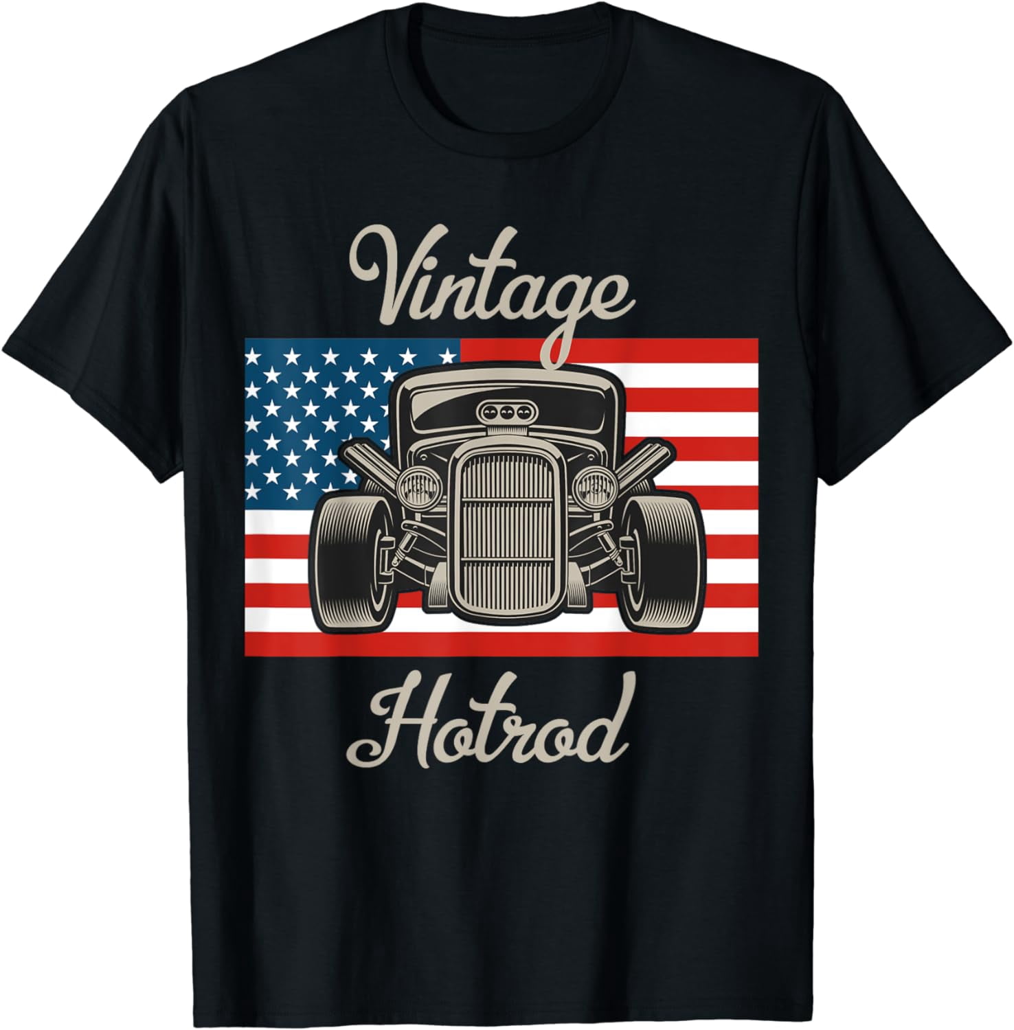 Vintage Hot Rod American flag Antique Classic car lover Men T-Shirt ...