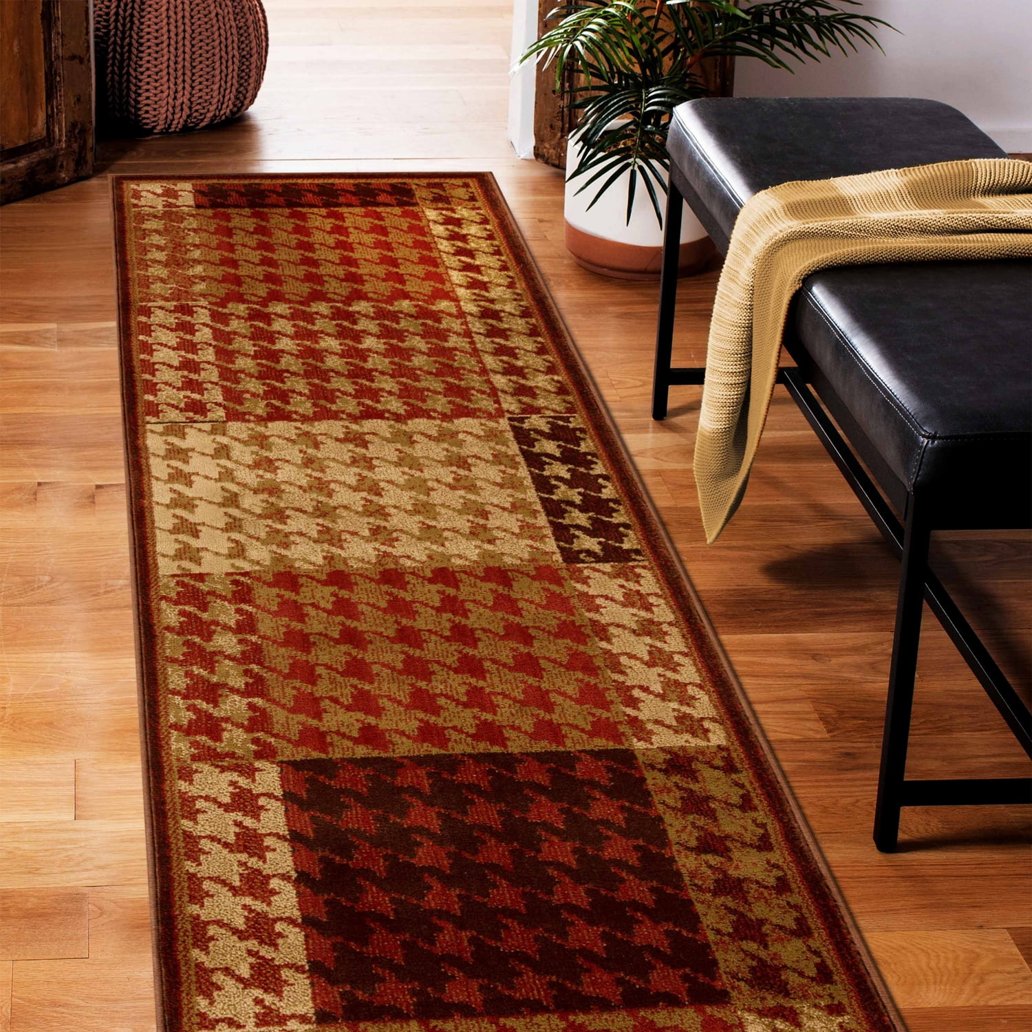 Vintage Houndstooth Geometric Power-Loomed Indoor Area Runner with ...