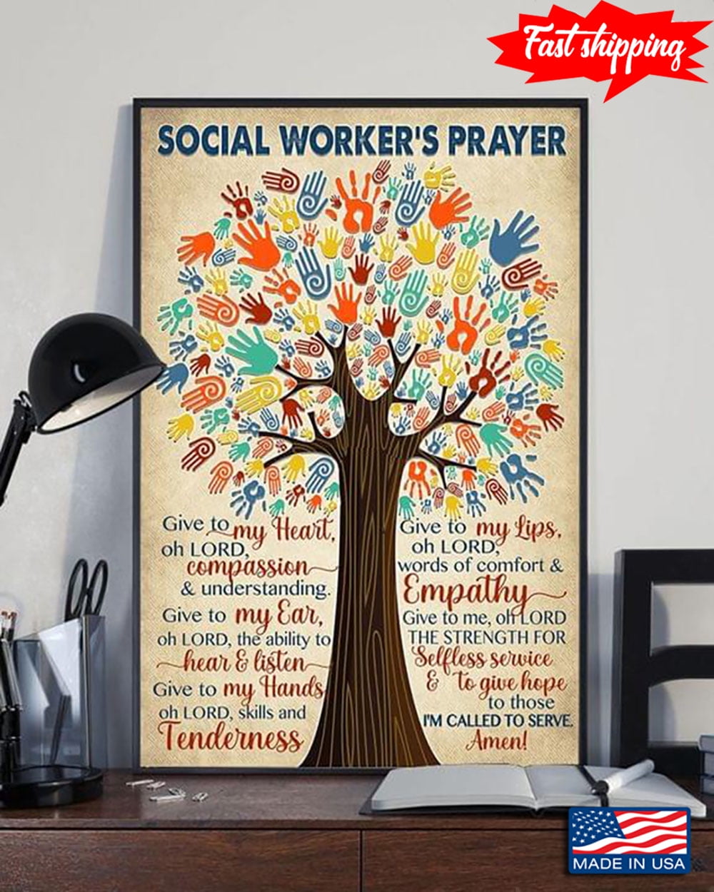 Vintage Human Handprint Tree Social Worker's Prayer Give To My Heart Oh ...