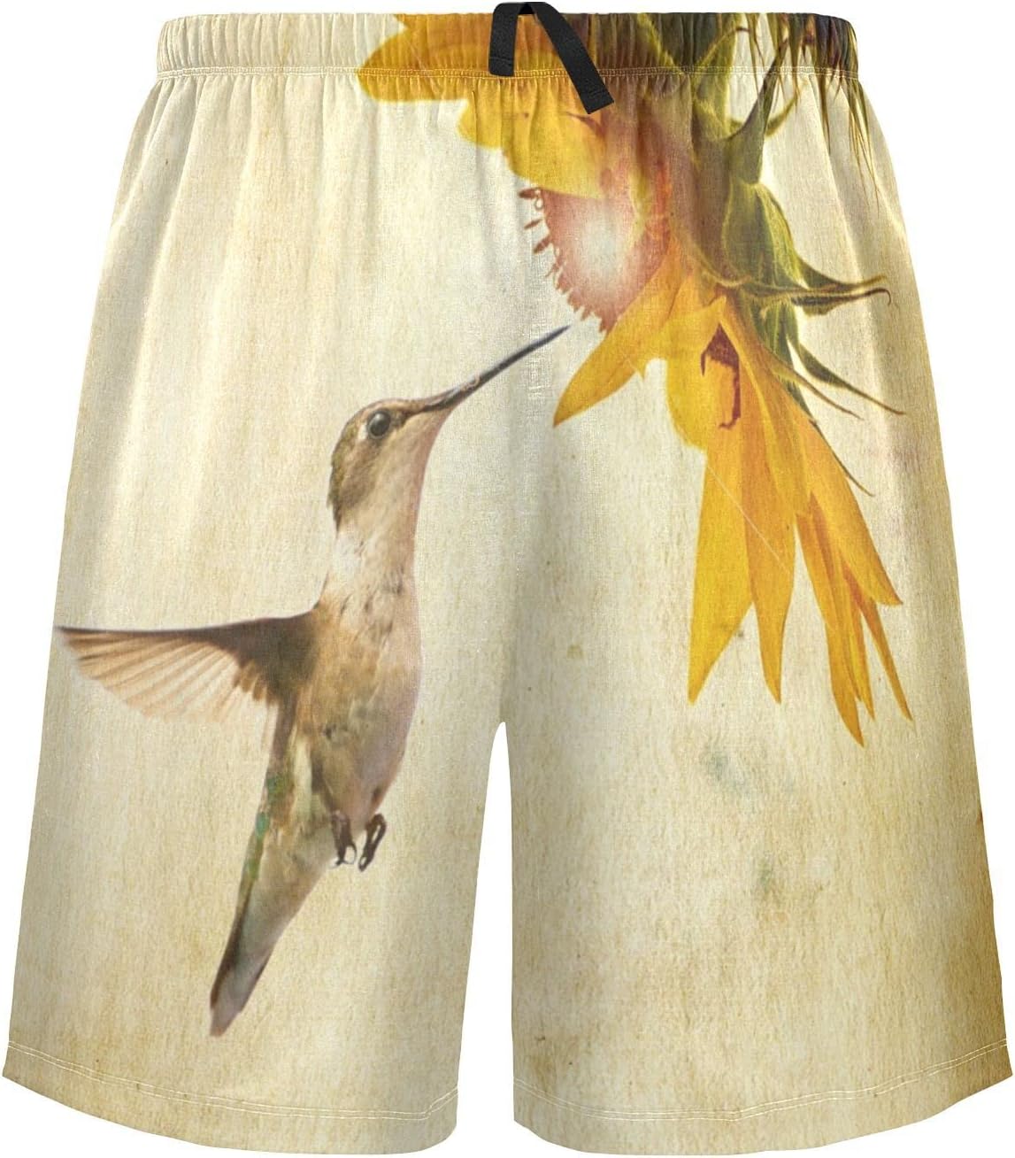 Vintage Hummingbird With Sunflower On Retro Old Paper Mens Pajama Pants ...