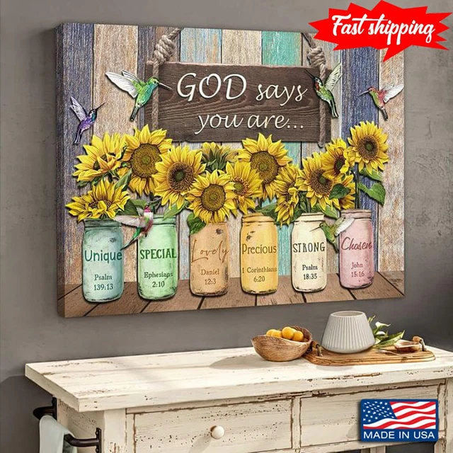 Vintage Hummingbirds Flying Around Sunflowers In Jars God Says You Are ...