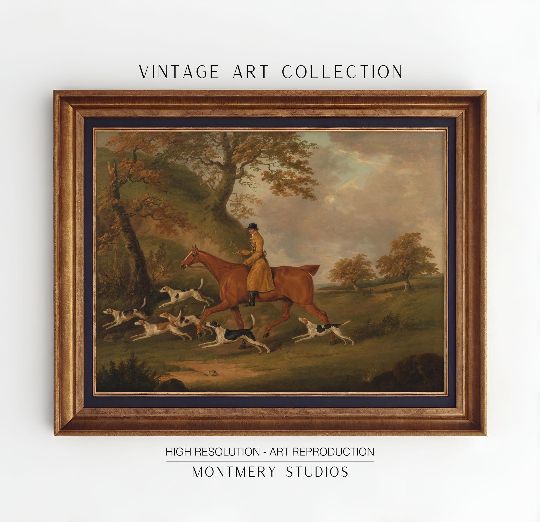 Vintage Hunting Scene Wall Art Poster, Hunter With Hunting Dogs And ...