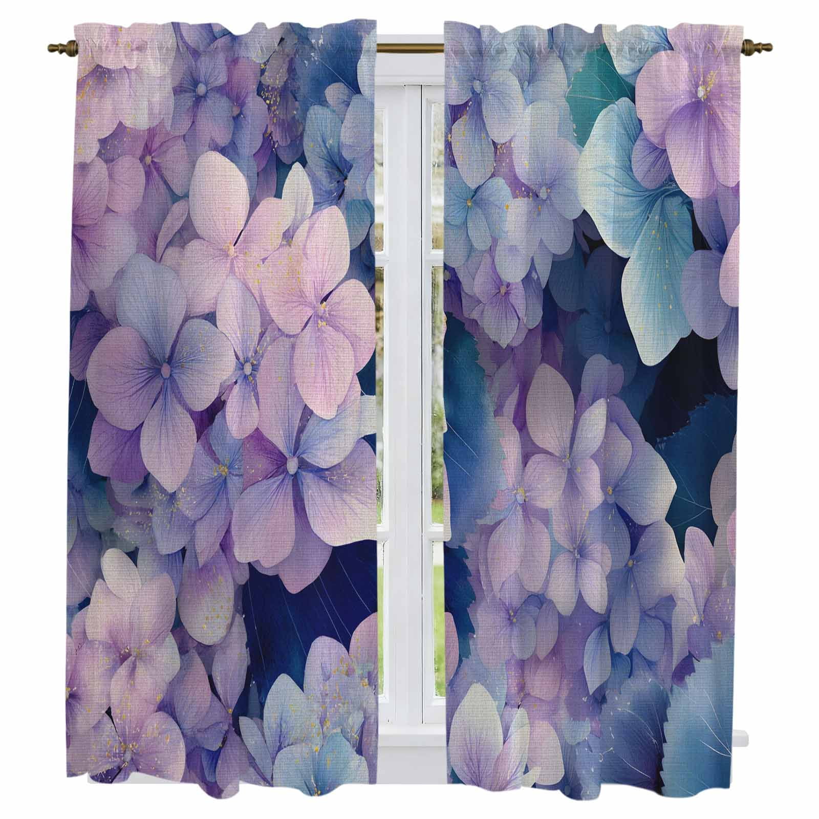 Vintage Hydrangea Kitchen Curtains 63 Inch Length, Spring Purple ...