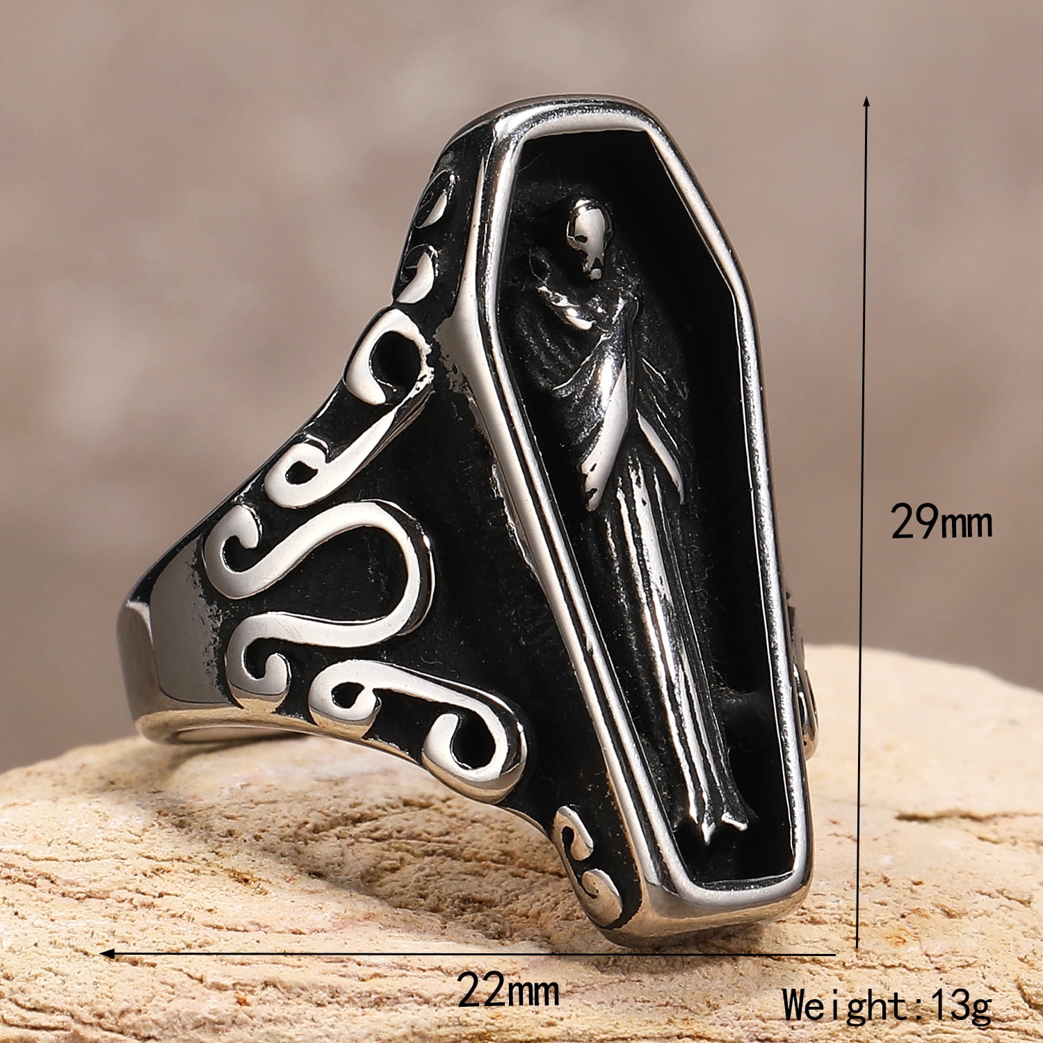 Vintage INS-Inspired Punk Gothic Mummy Coffin Design Titanium Steel Men ...