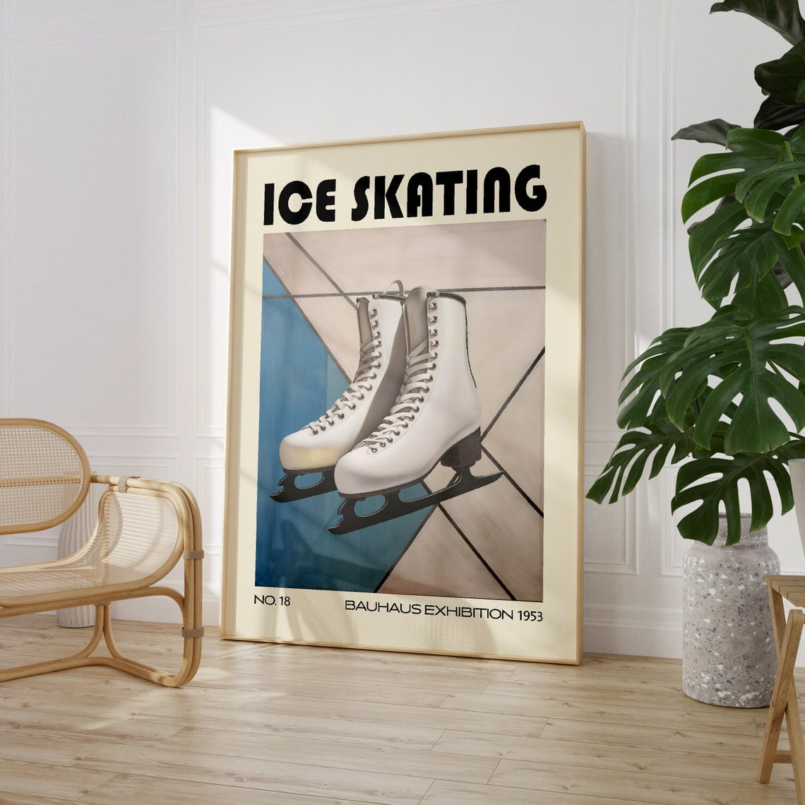 Vintage Ice Skating Poster Bauhaus Exhibition Retro Wall Art Mid ...