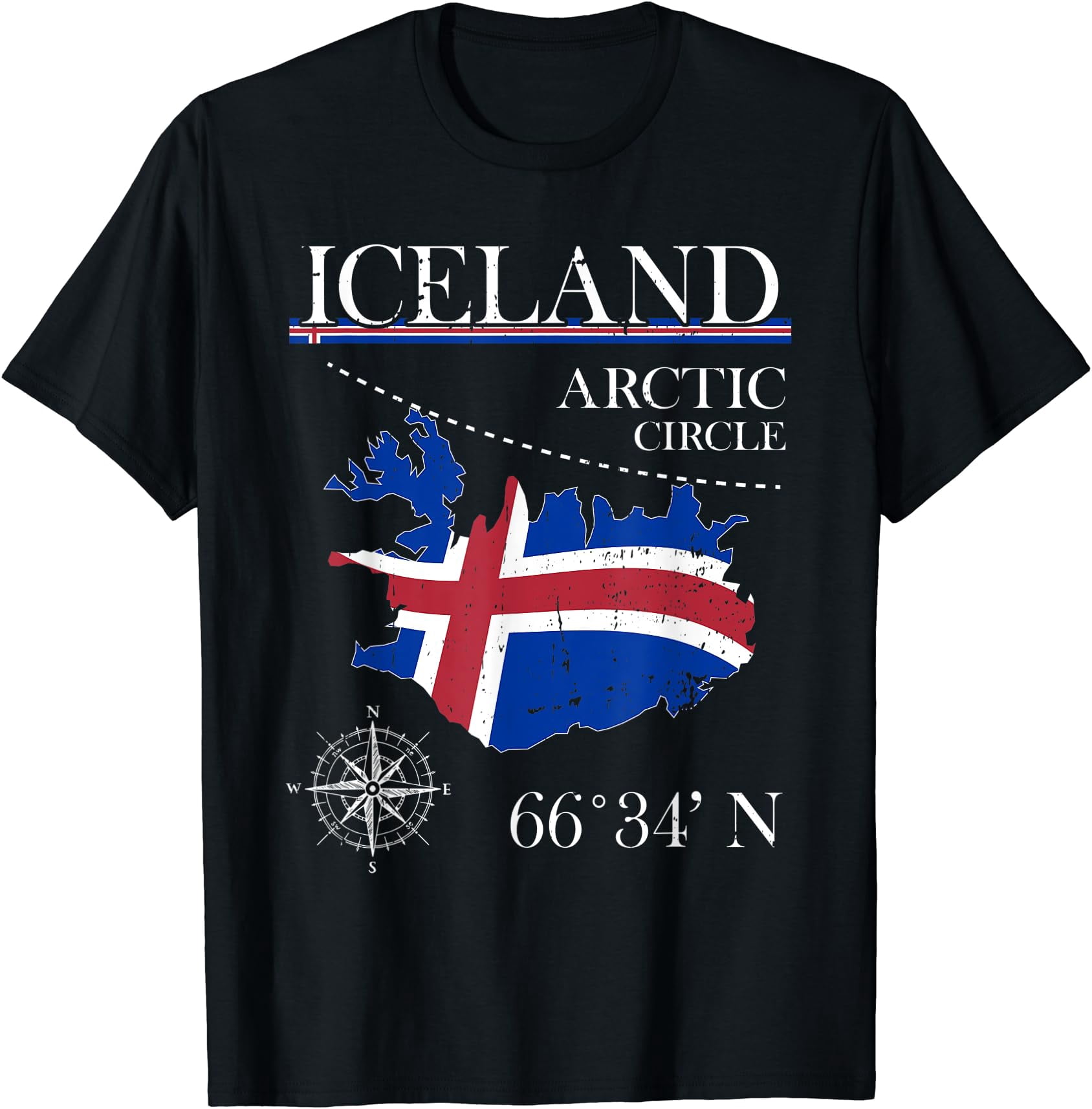 Vintage Icelandic Flag Map T-Shirt with Nautical Compass Design for ...