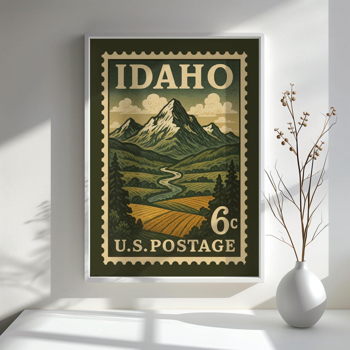 Vintage Idaho Postage Stamp Poster Retro Mountain Landscape Wall Art ...