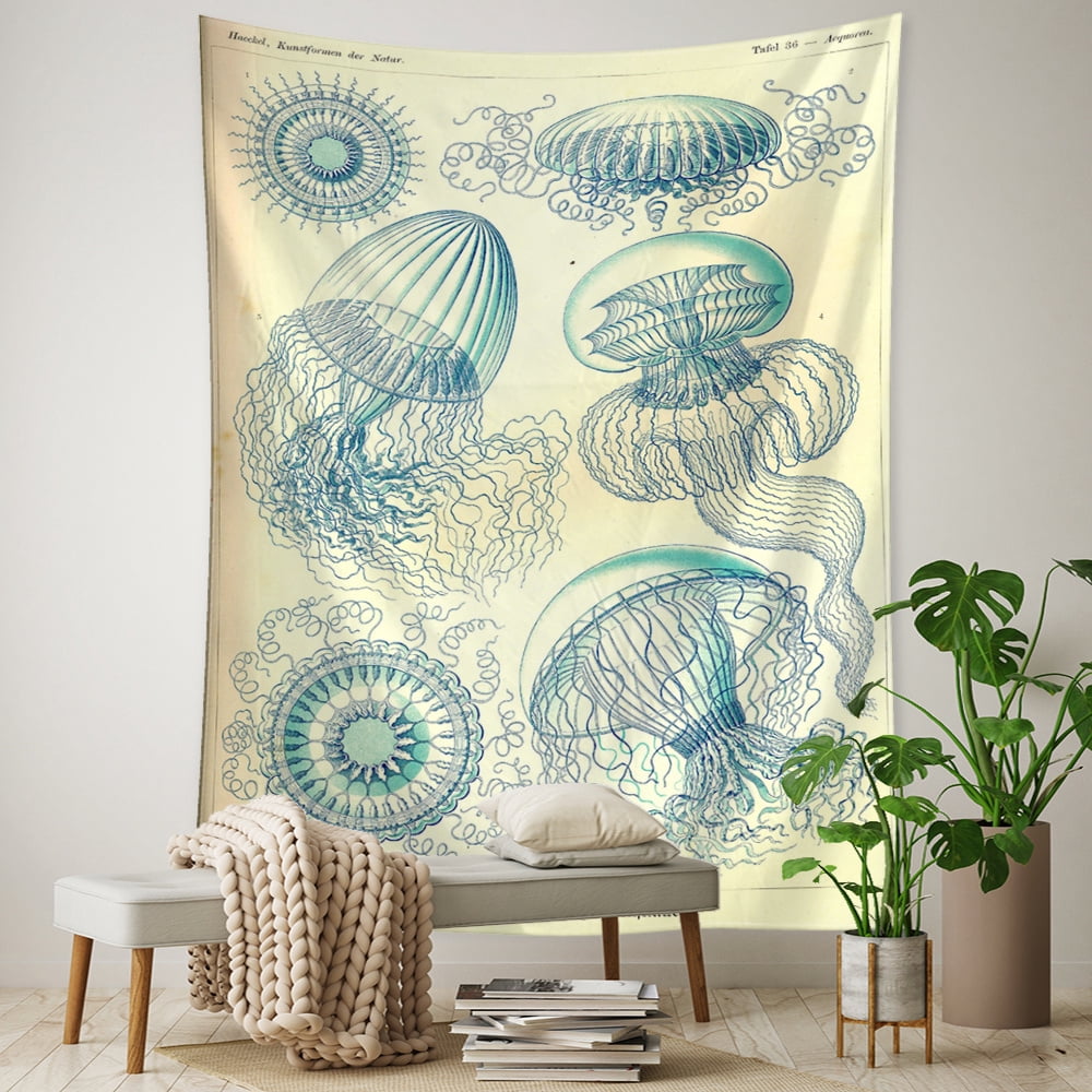 Vintage Illustrated Book Sea Life Tapestry Wall Hanging Botanical ...