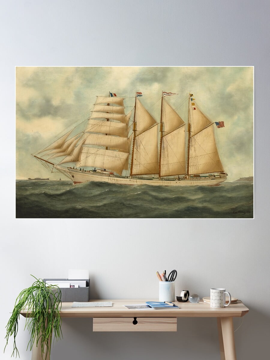 Vintage Illustration Of A Large Sailing Yacht (1919) Poster Wall Art ...