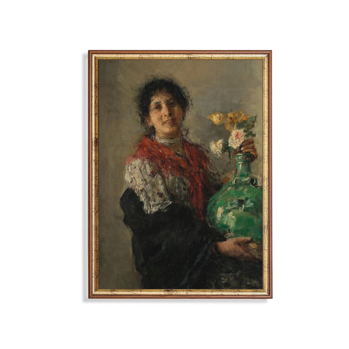 Vintage Impressionist Portrait Poster Woman With Green Vase Home Decor ...