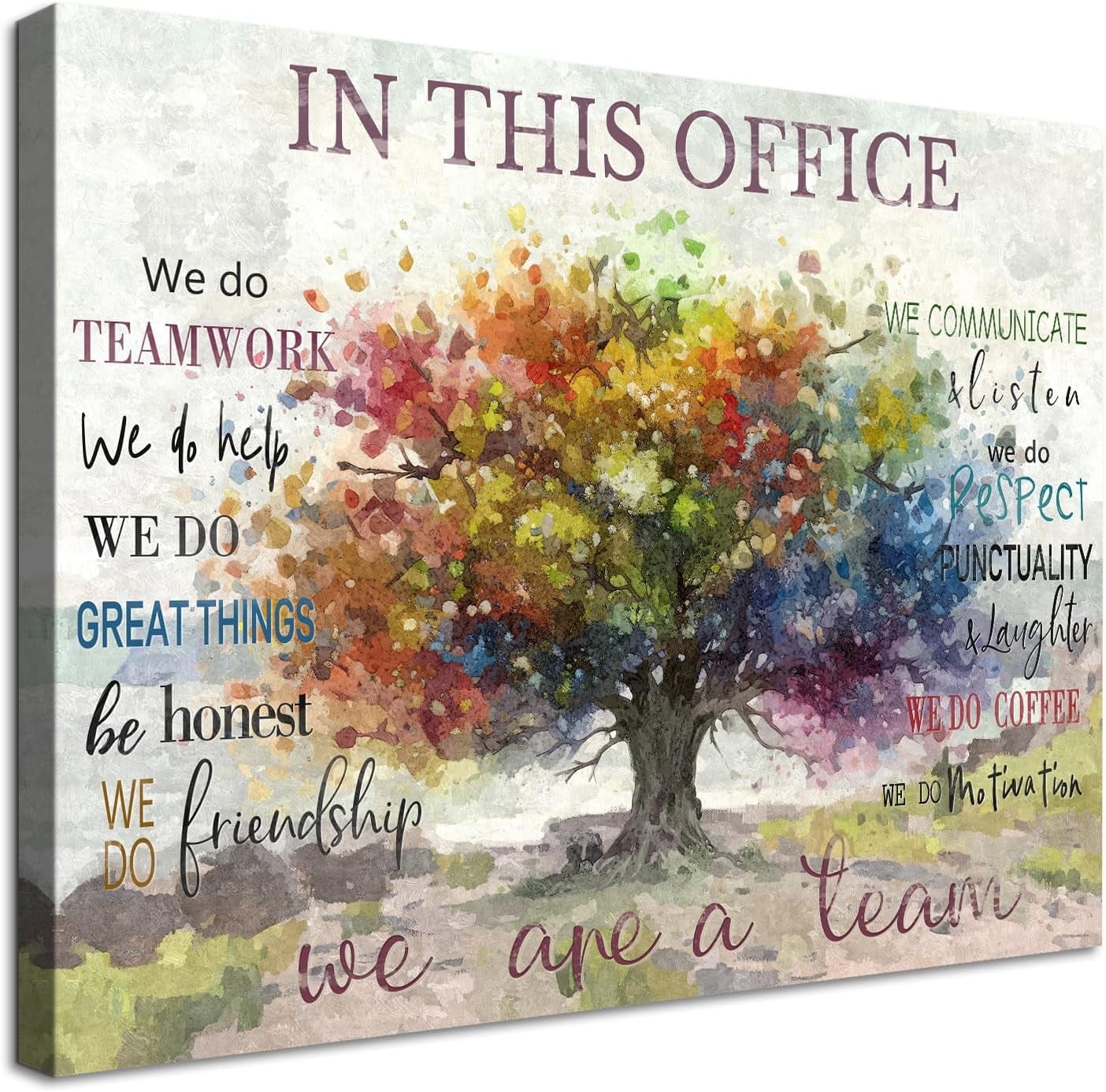 Vintage In This Office Wall Decor Positive Quotes Poster Colorful Tree ...
