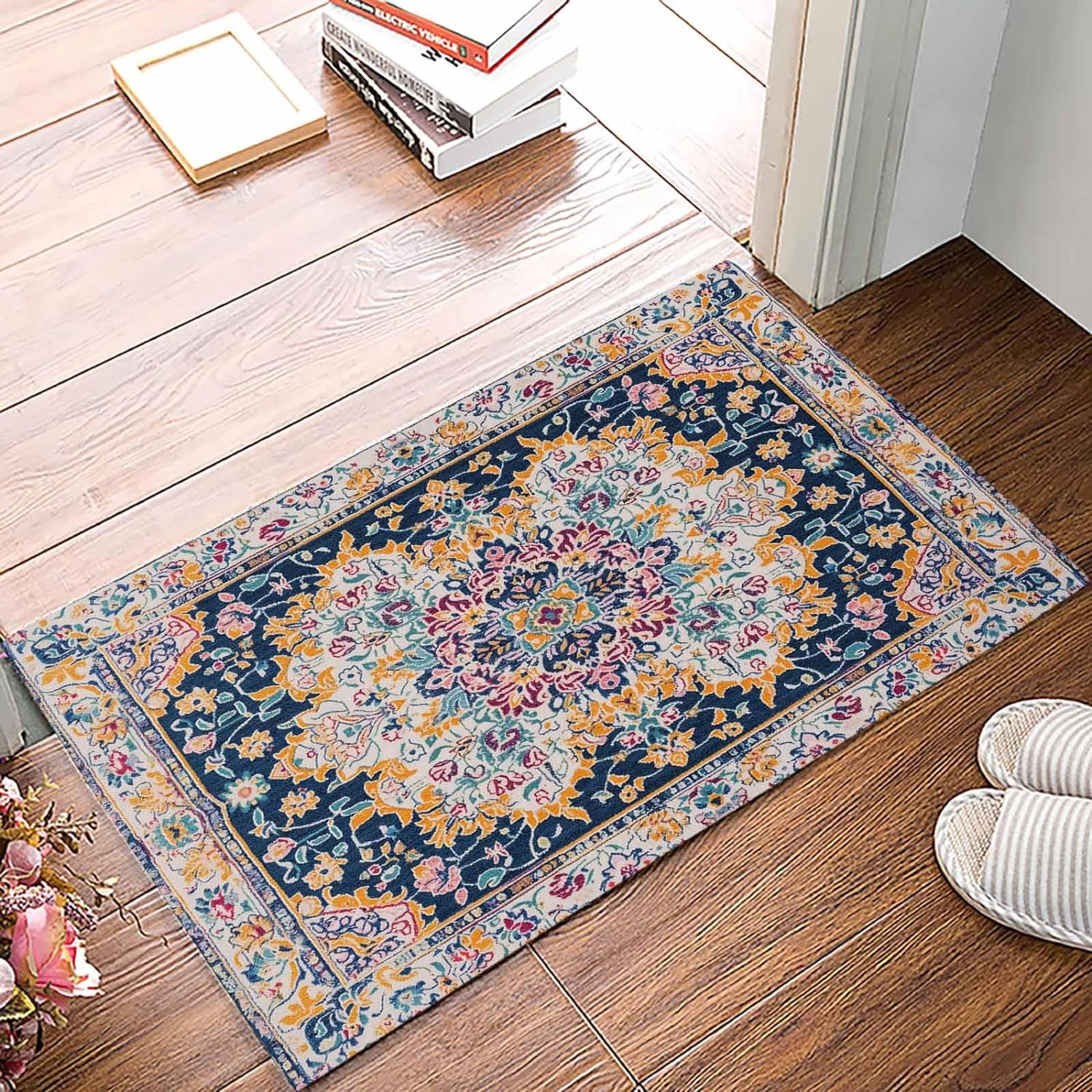 Vintage Indoor Doormat Front Door Mat, Ethnic Style Persian Floral ...