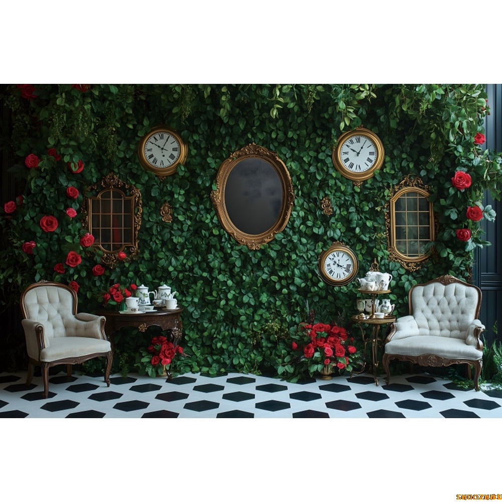 Vintage Indoor Gard Floral Clock Photography Background Castle Girl ...
