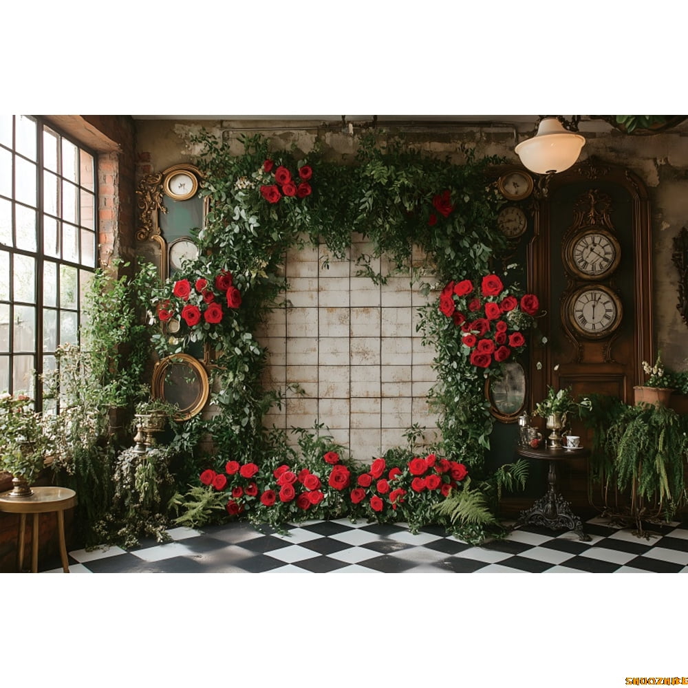 Vintage Indoor Gard Floral Clock Photography Background Castle Girl ...