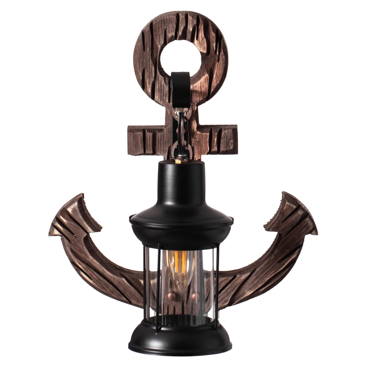 Vintage Industrial Anchor Shape Wooden Wall Lamp, Nautical Ship Wall ...