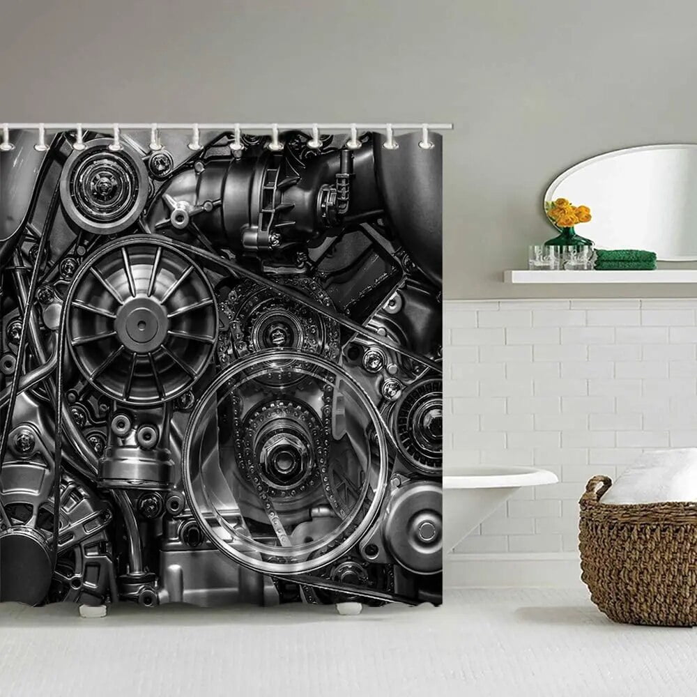 Vintage Industrial Steam Engine Shower Curtain Antique Old Times ...
