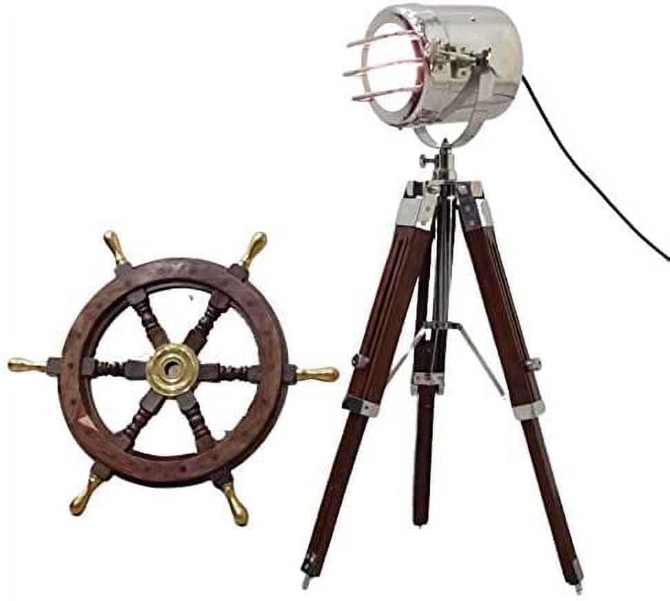 Vintage Industrial Style Spot Searchlight Brown Wood Tripod Table Lamp ...