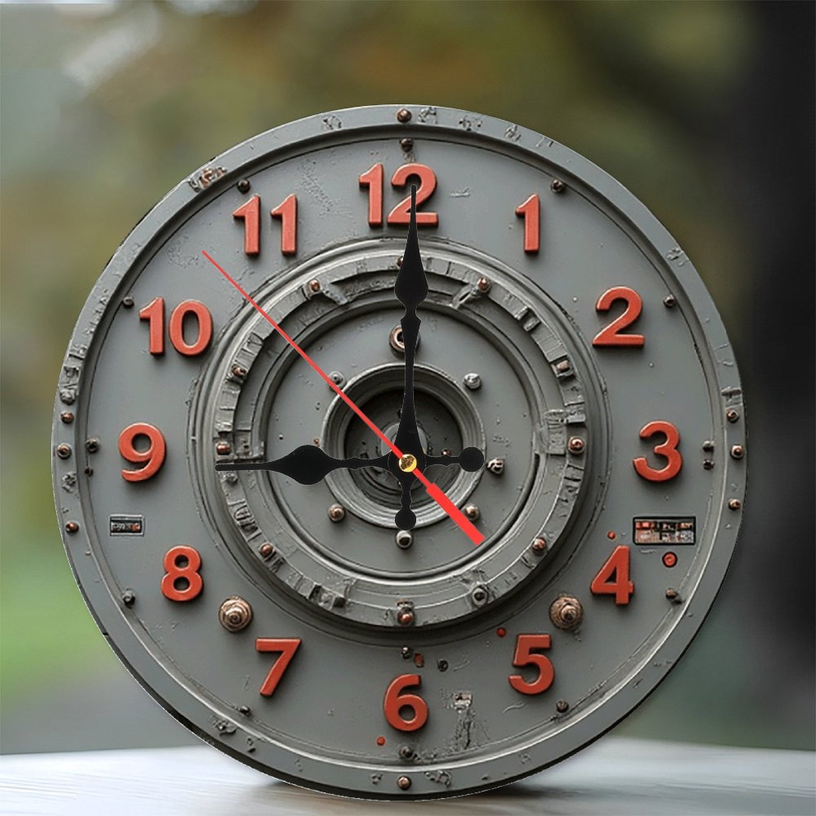 Vintage Industrial Style Wall Clock Metal Clock 10-Inch Silent Wooden ...