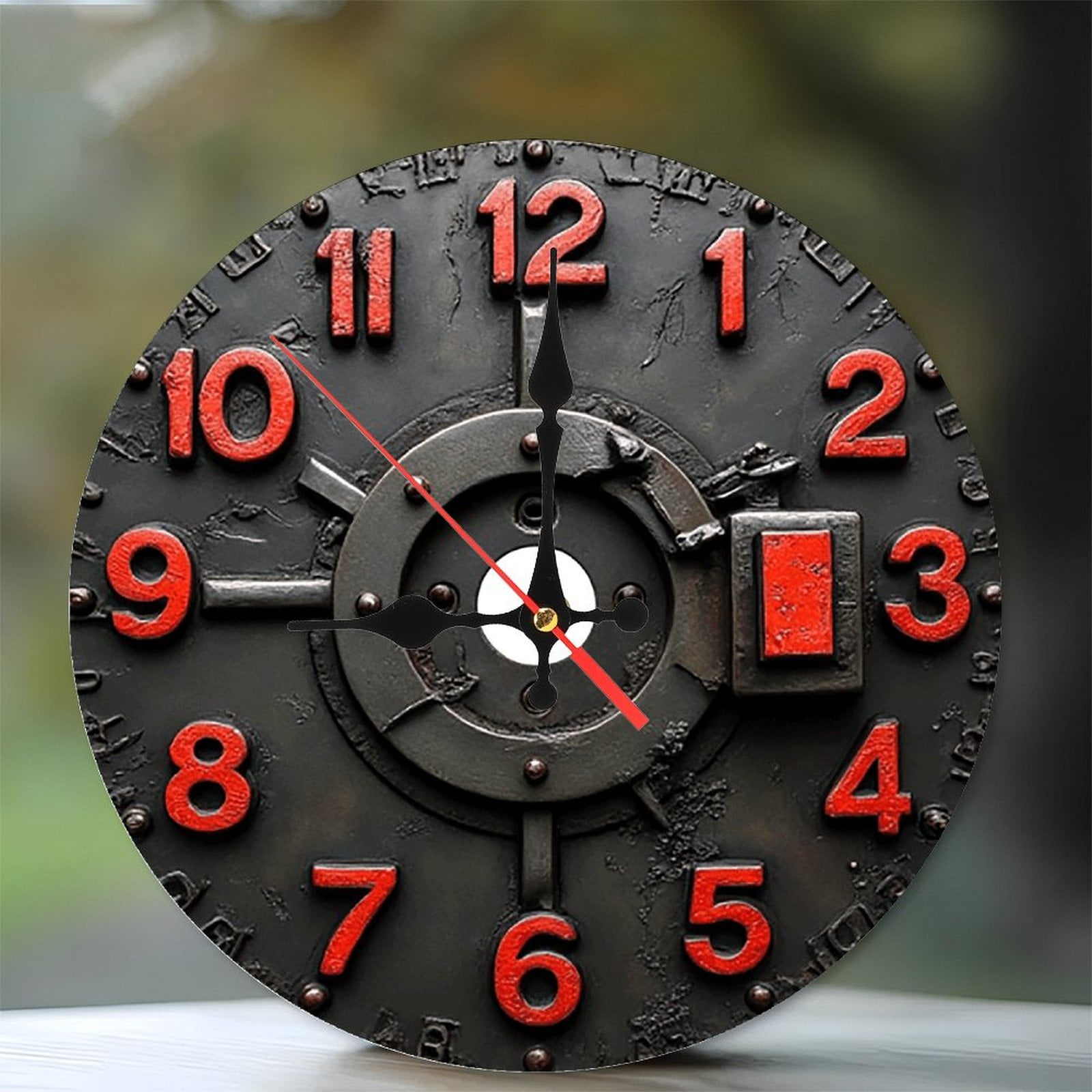 Vintage Industrial Style Wall Clock Red Numbers Metal Clock 10-Inch ...