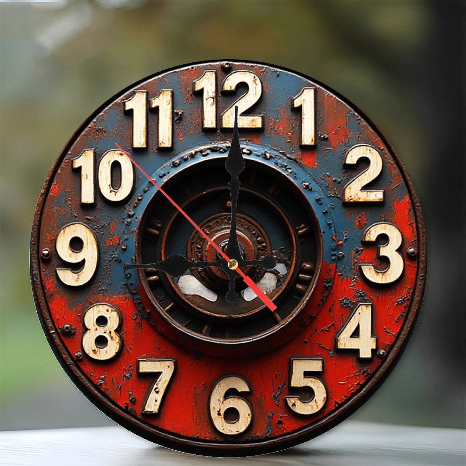 Vintage Industrial Style Wall Clock Rustic Metal Clock 10-Inch Silent Wooden Wall Clock, Battery ...